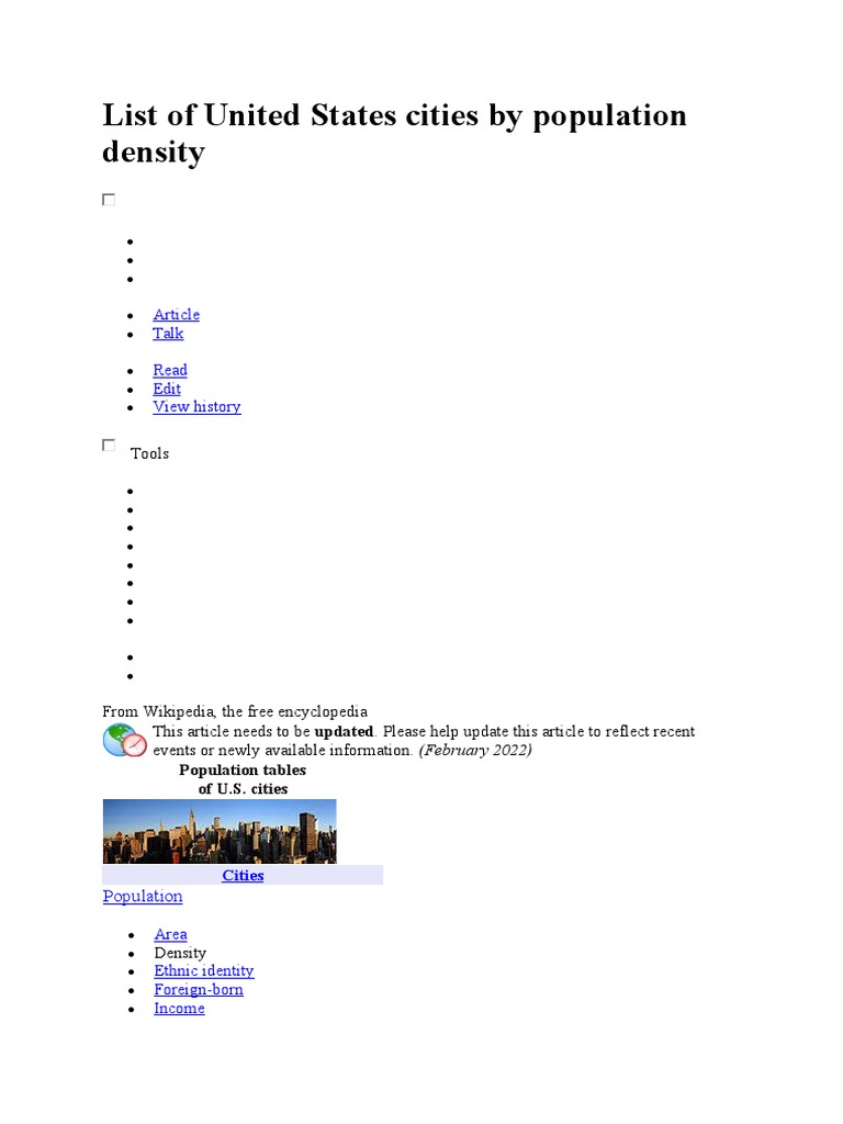 List of United States Cities by Population Density | PDF