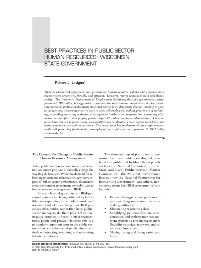 Best Practices in Public-Sector Human Resources Wisconsin State ...