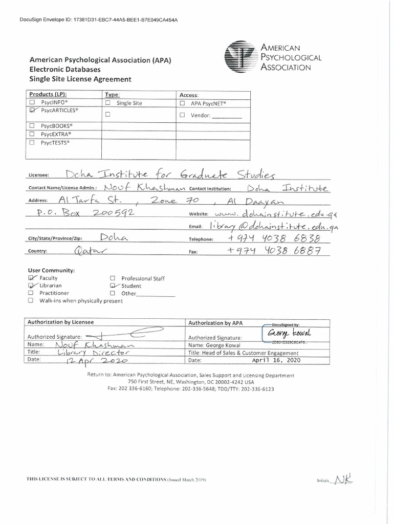 American Psychological Association CONTRACT | PDF