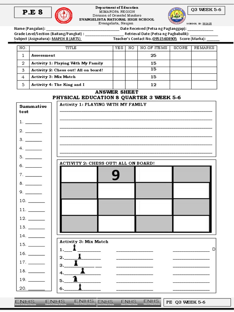Pe Q3 Act.-Perf. Week 3-4 | PDF | Gaming | Chess Theory
