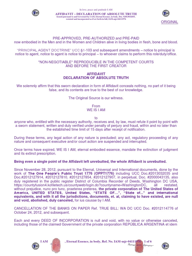 Affidavit - Absolute Truth Declaration | PDF | Affidavit | Truth
