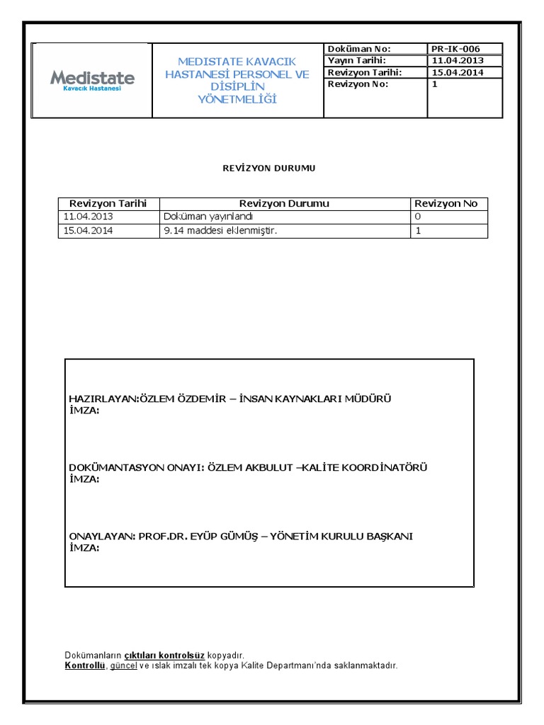 PR-İK-006 Personel Disiplin Yönetmeliği Revize | PDF