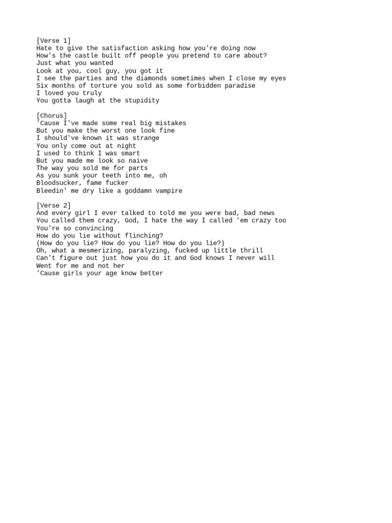Lyrics Olivia Rodrigo Vampire | PDF | Art | Poetry