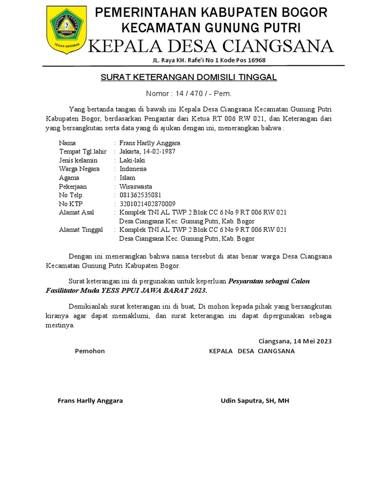 SURAT KETERANGAN DOMISILI TINGGAL | PDF