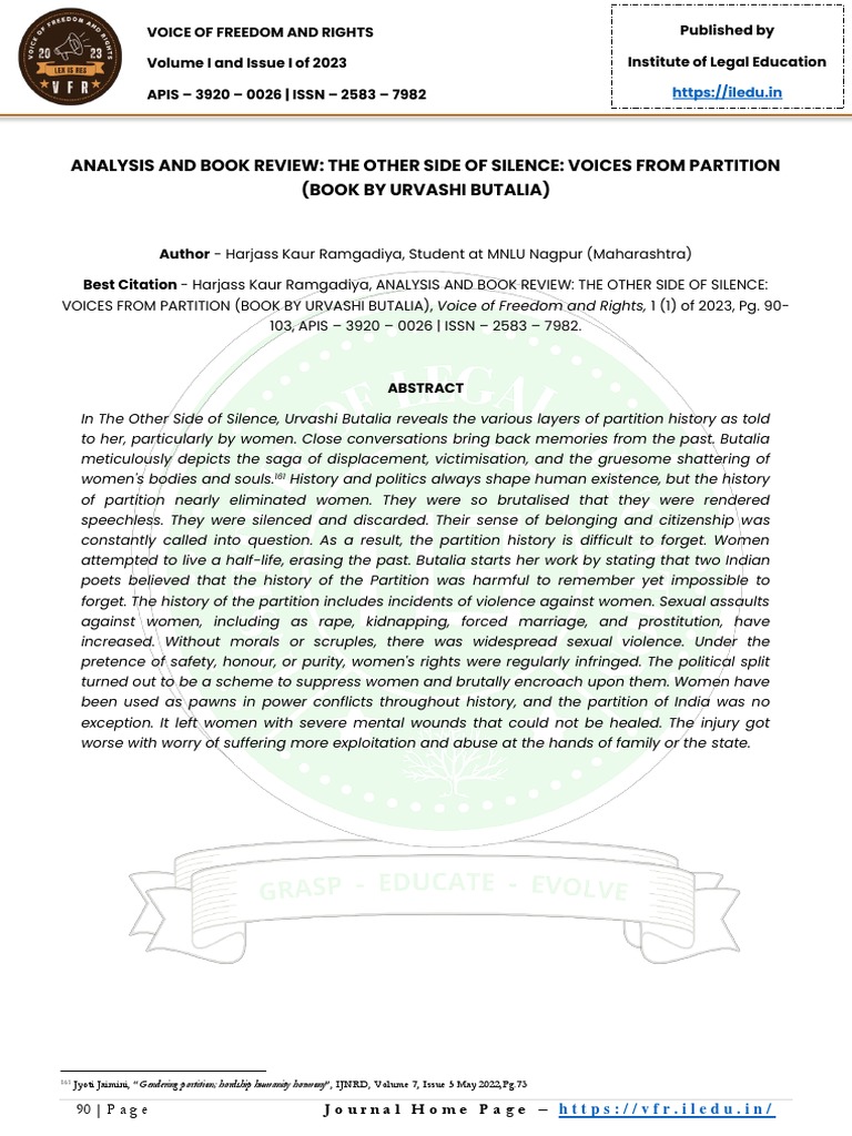 Analysis and Book Review: The Other Side of Silence: Voices From ...