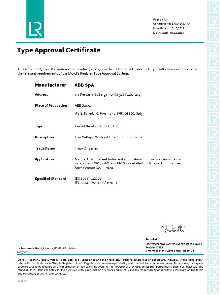 LRs Certificate XT1-XT7 | PDF | Legal Liability | Contractual Term