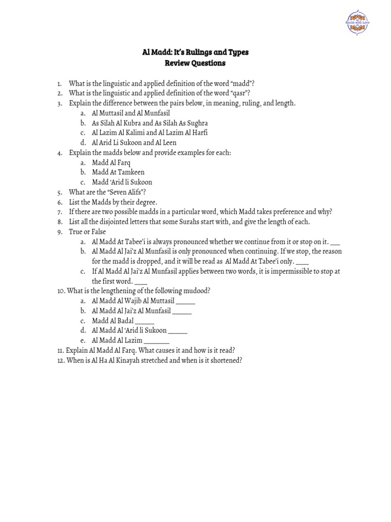 Review Questions For Madd | PDF