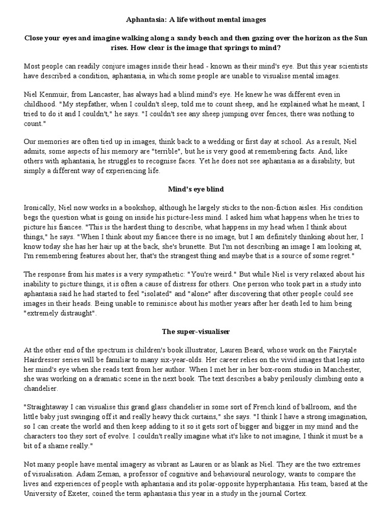 Aphantasia | PDF | Mental Image