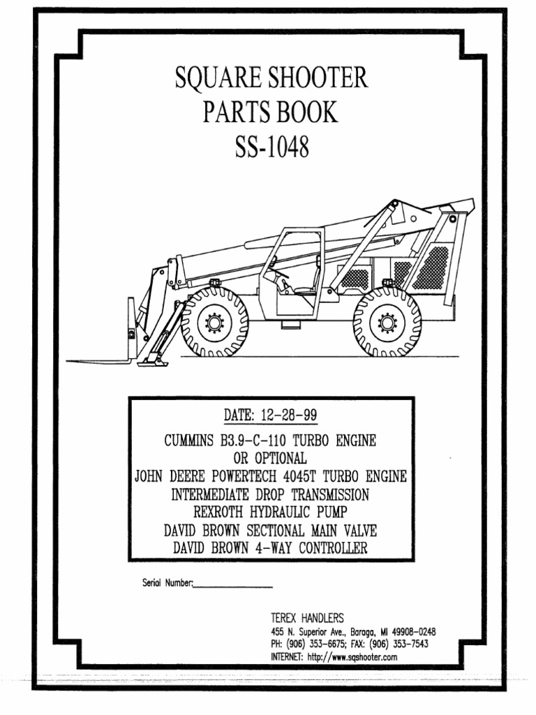 Manual Parts Book Terex Ss1048 Telehandler Standard Optional Equipment Components Assembly ...