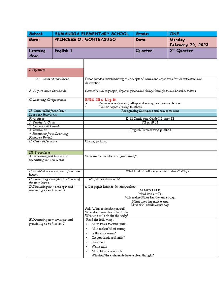 LESSON-PLAN-IN-ENGLISH-I-WK2-day1-3 | PDF | Learning | Curriculum