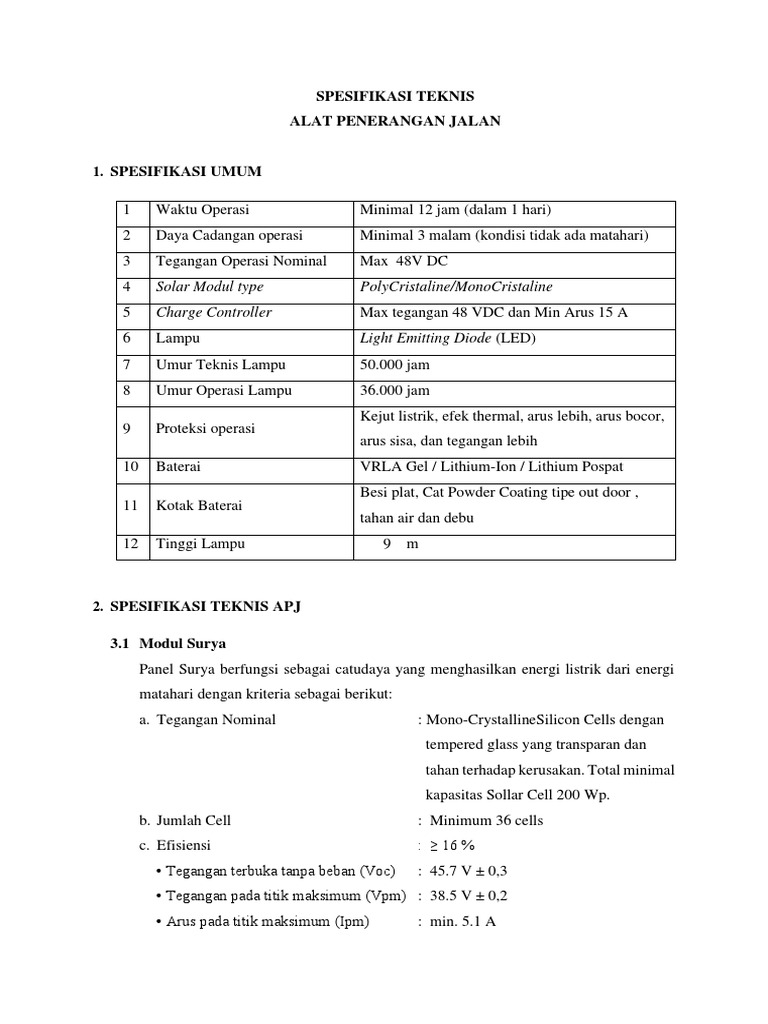 Spek Alat Penerangan Jalan | PDF
