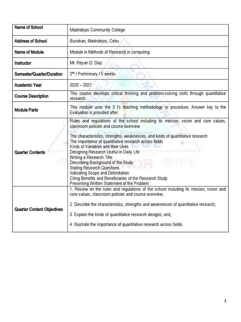 Module in Methods of Research in Computing | PDF | Statistics | Quantitative Research