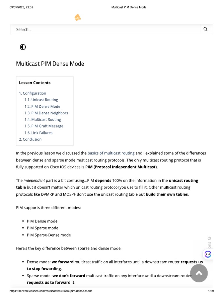 Lec-1 Multicast PIM Dense Mode | PDF