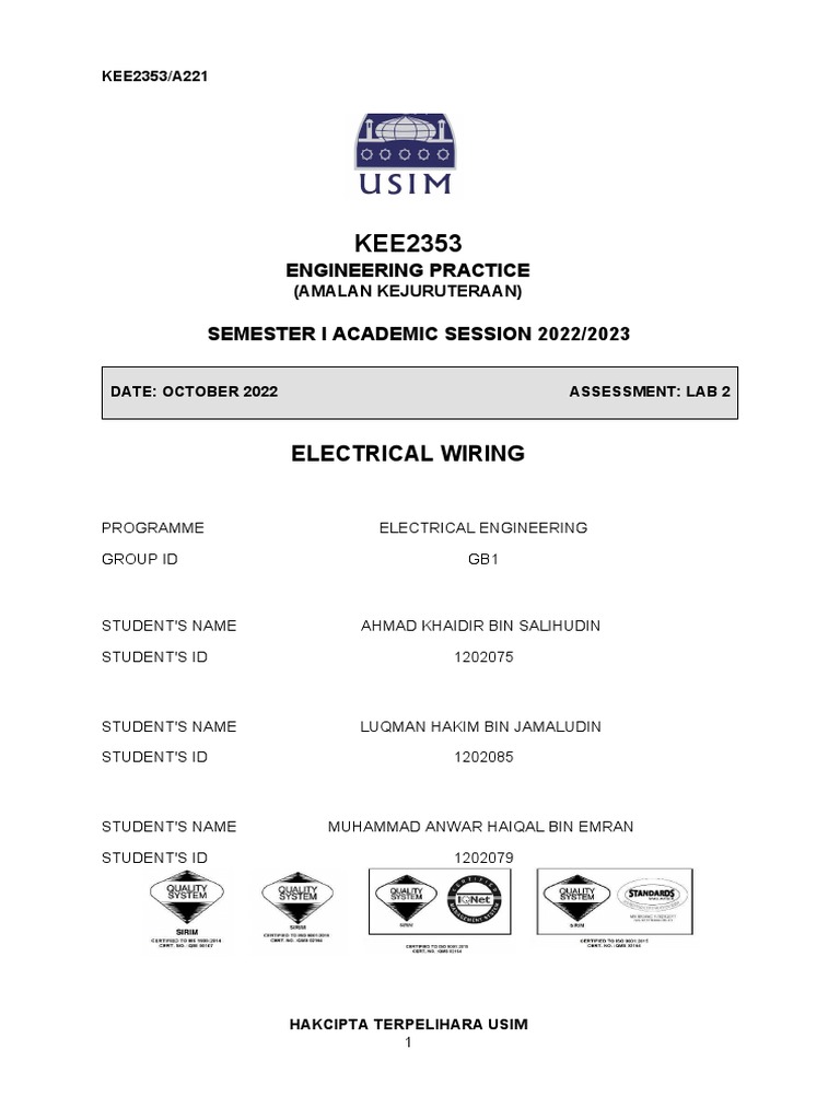 Manual Lab 2 (Electrical Wiring)f | PDF | Electrical Wiring ...
