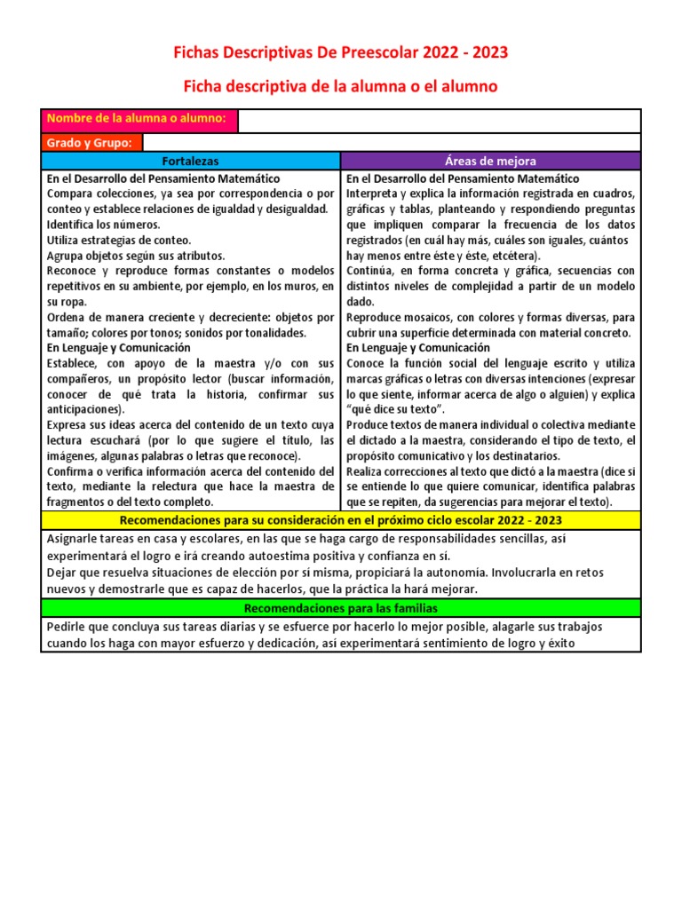 Fichas Descriptivas Preescolar 2025 Standard