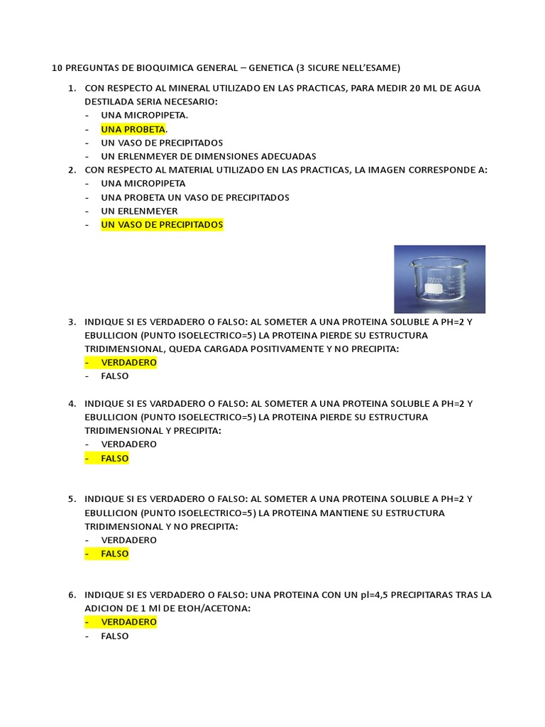 10 PREGUNTAS DE BIOQUIMICA GENERAL | PDF