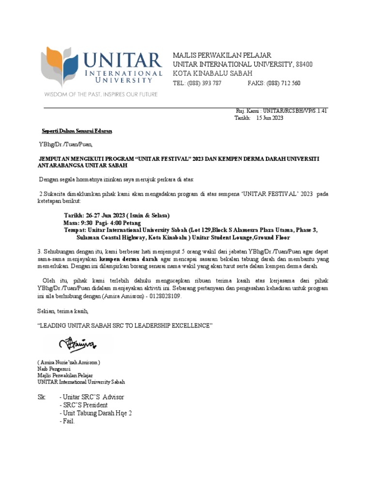 Surat Jemputan Derma Darah | PDF