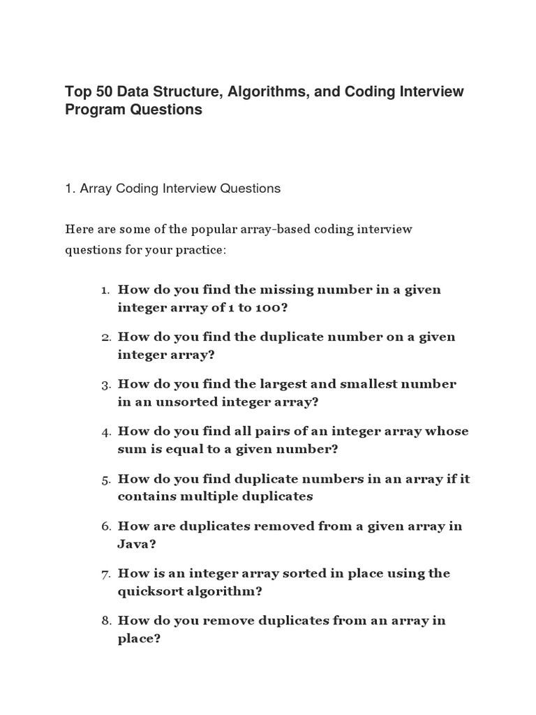 Top 50 Dsa And Coding Interview Program Questions Pdf Computing 9582