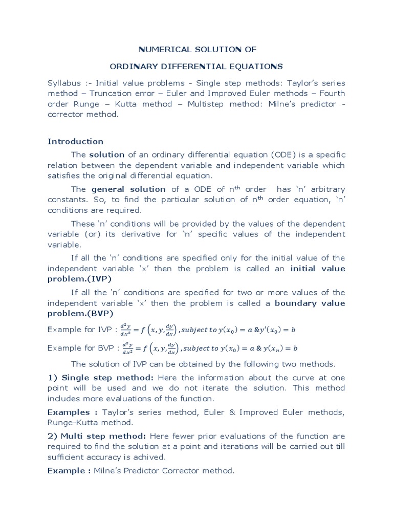 Numerical Methods for ODE Solutions | PDF | Ordinary Differential ...