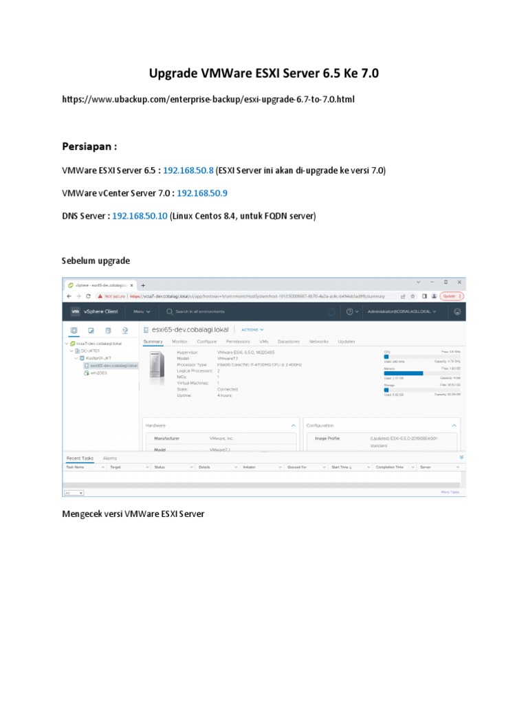 Upgrade VMWare ESXI Server 6.5 Ke 7.0 | PDF | Software Development ...