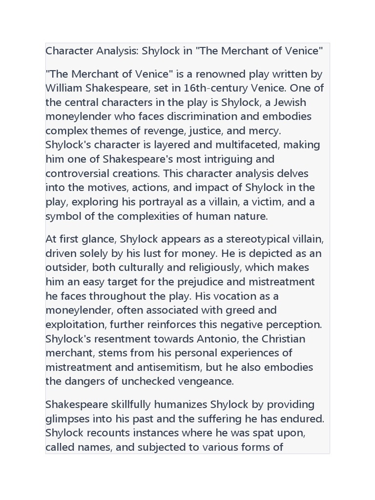 Shylock: A Complex Character Analysis | PDF | Shylock | The Merchant Of ...