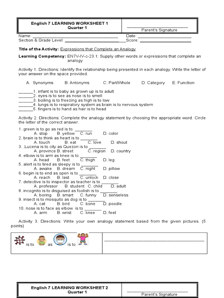English 7 Worksheet Quarter 1 | PDF | Grammatical Tense | Perfect (Grammar)