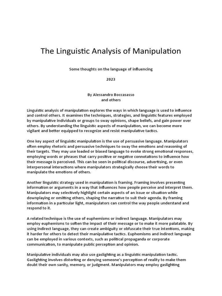 Linguistic Analysis of Manipulation | PDF | Media Manipulation ...