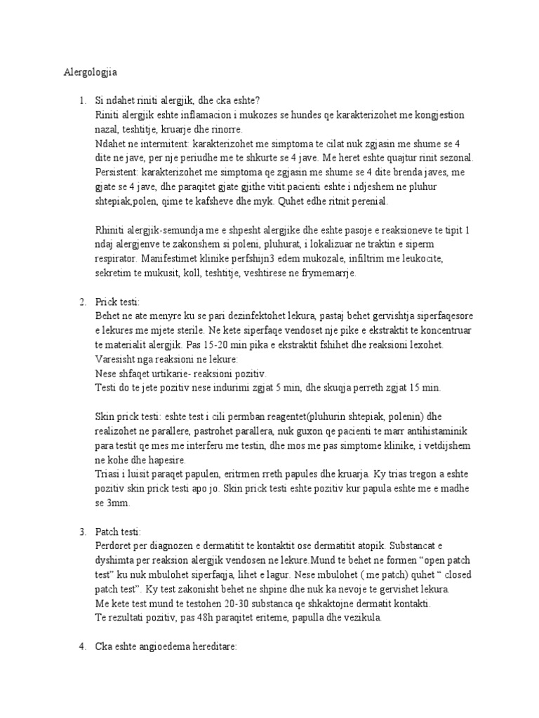 Alergologjia Pyetjet | PDF