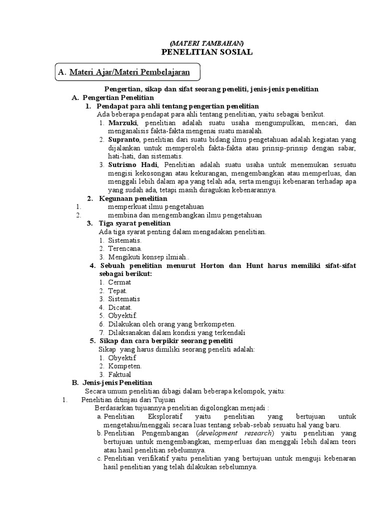 Materi Penelitian Sosial (Lks Sosiologi) Klas Xi SMT Genap | PDF | Sains & Matematika