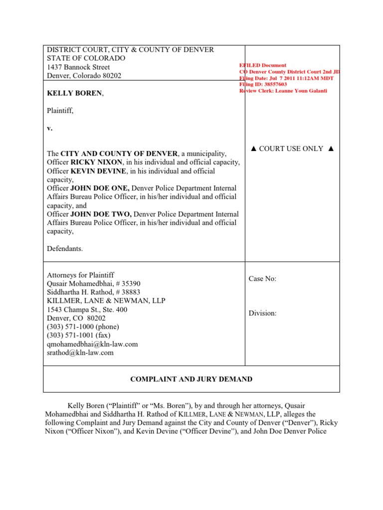 Kelly Boren vs. The City and County of Denver | PDF | Police Brutality ...