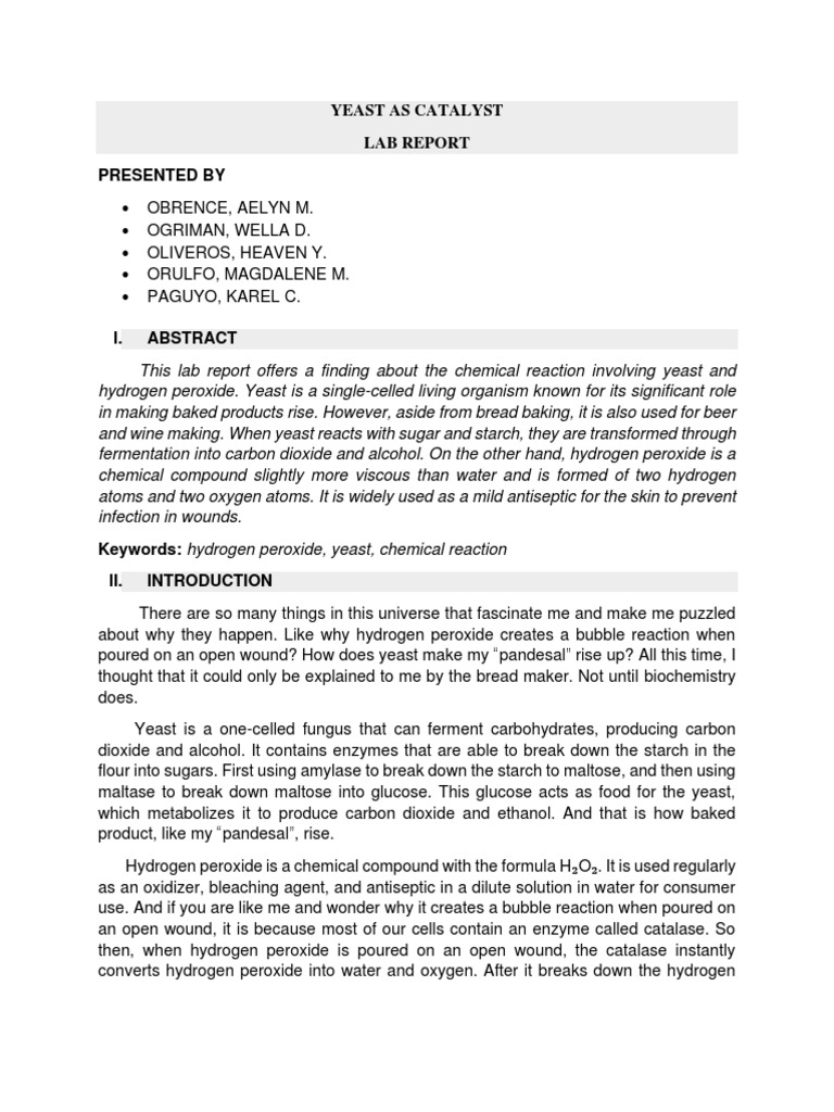 Yeast As Catalyst Group 6 | PDF | Catalase | Hydrogen Peroxide