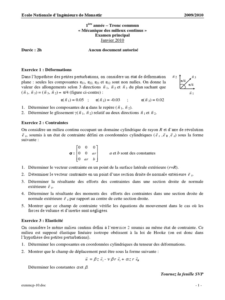 Examen MMC Jan 2010 Sujet Et Correction | PDF | Physique mathématique | Géométrie