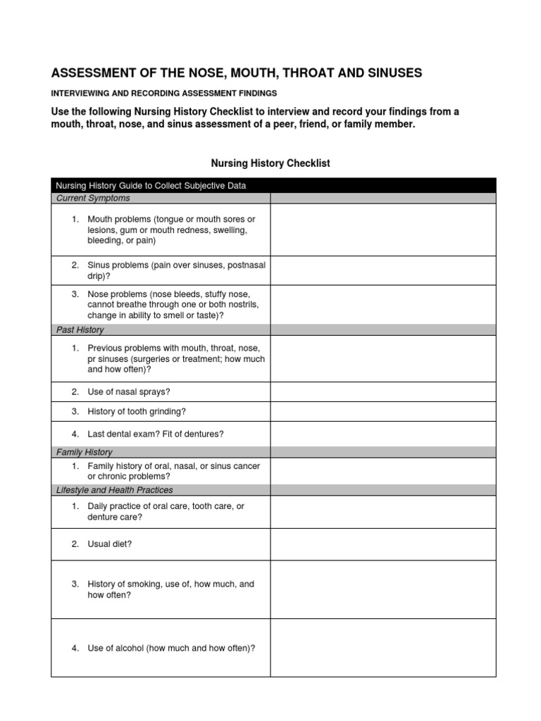 Physical Assessment Guide Nose Mouth Throat and Sinuses | PDF | Tongue ...