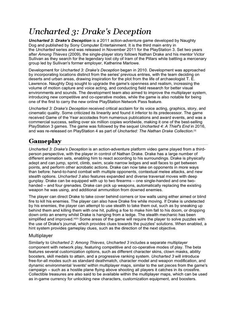 Uncharted 3 | PDF | Video Game Development | Game Design