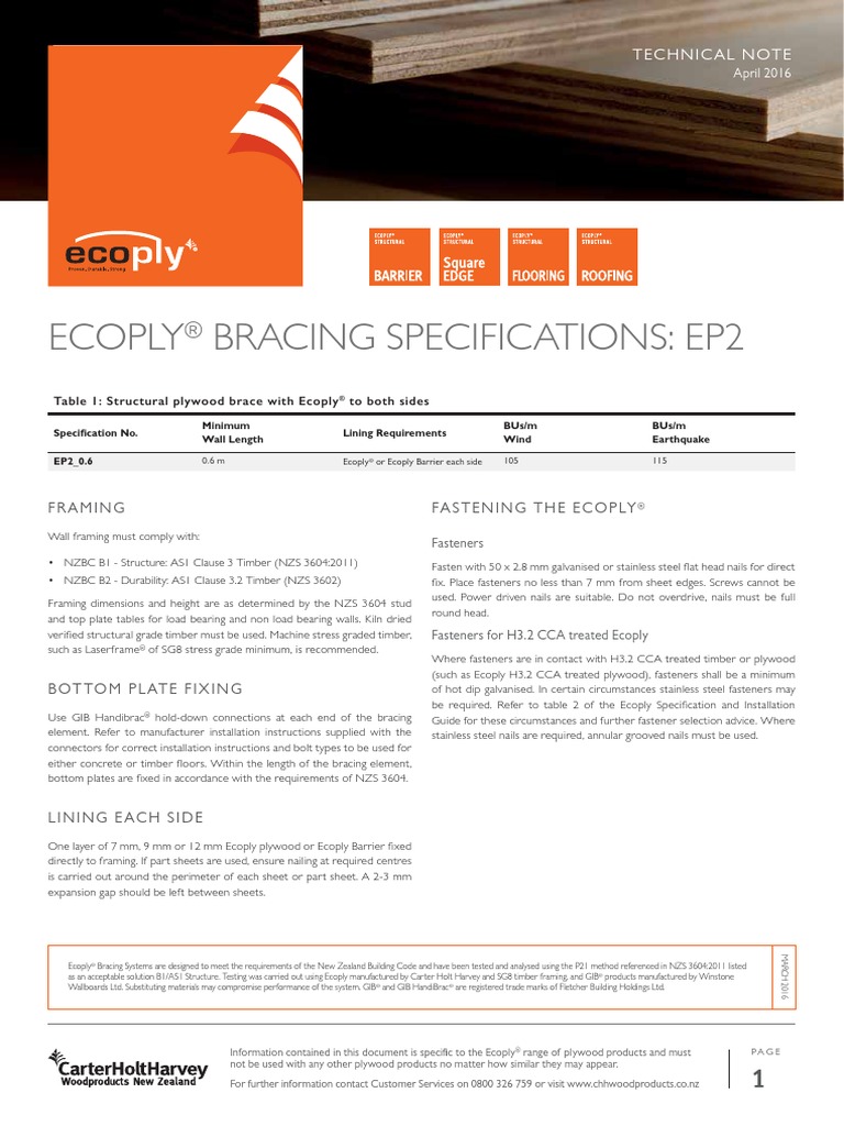 Ecoply Bracing EP2 Specification Tech Note April 2016 | PDF | Framing ...