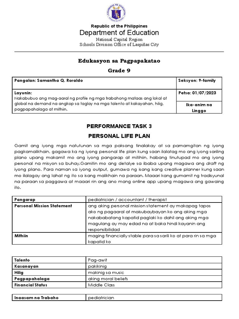 Esp Personal Life Plan Pdf