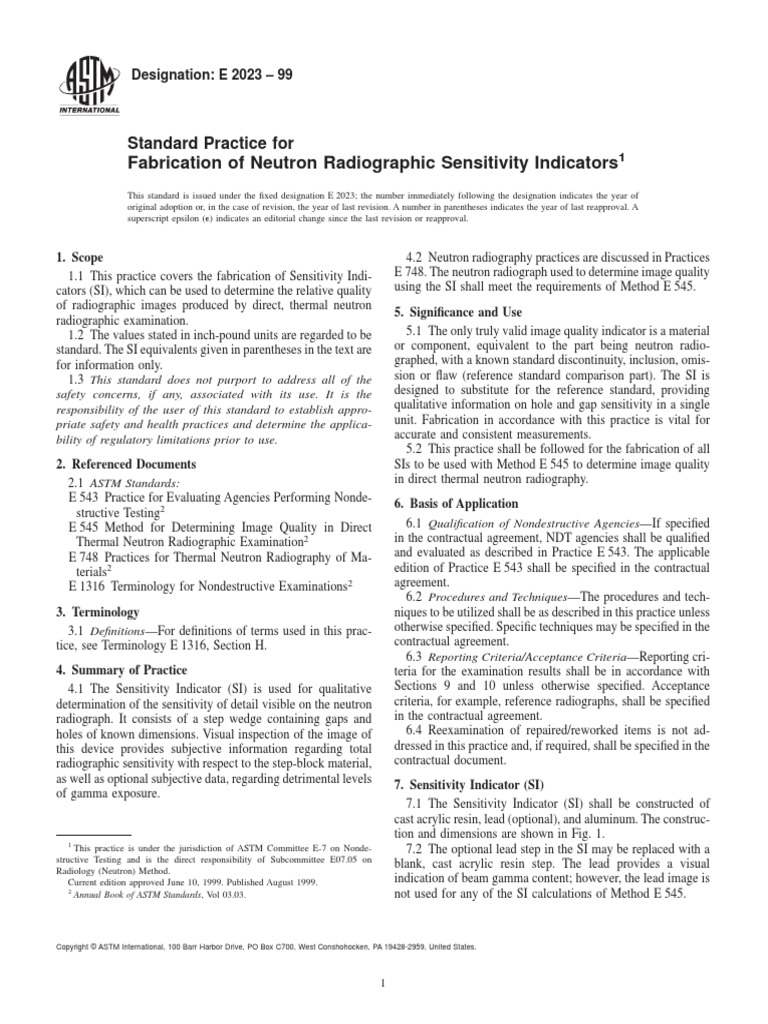 Astm Standarad E-2023 | PDF | Nondestructive Testing | Physical Sciences