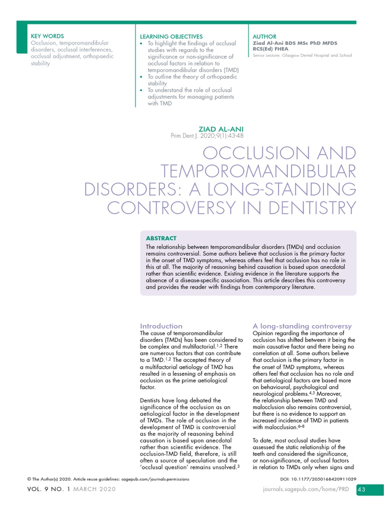 occlusion and temporomandibular disorders | PDF | Dental Anatomy | Medicine