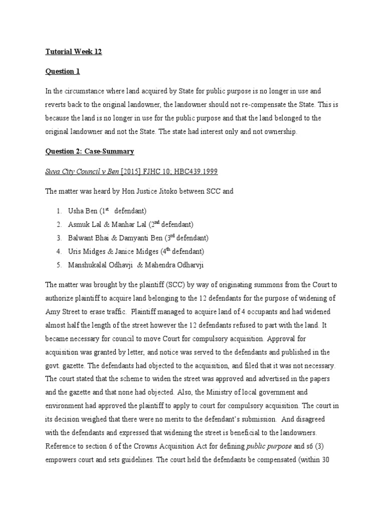 Tutorial Week 12 | PDF | Eminent Domain | Appeal Tutorial Week 12 | PDF | Eminent Domain | Appeal