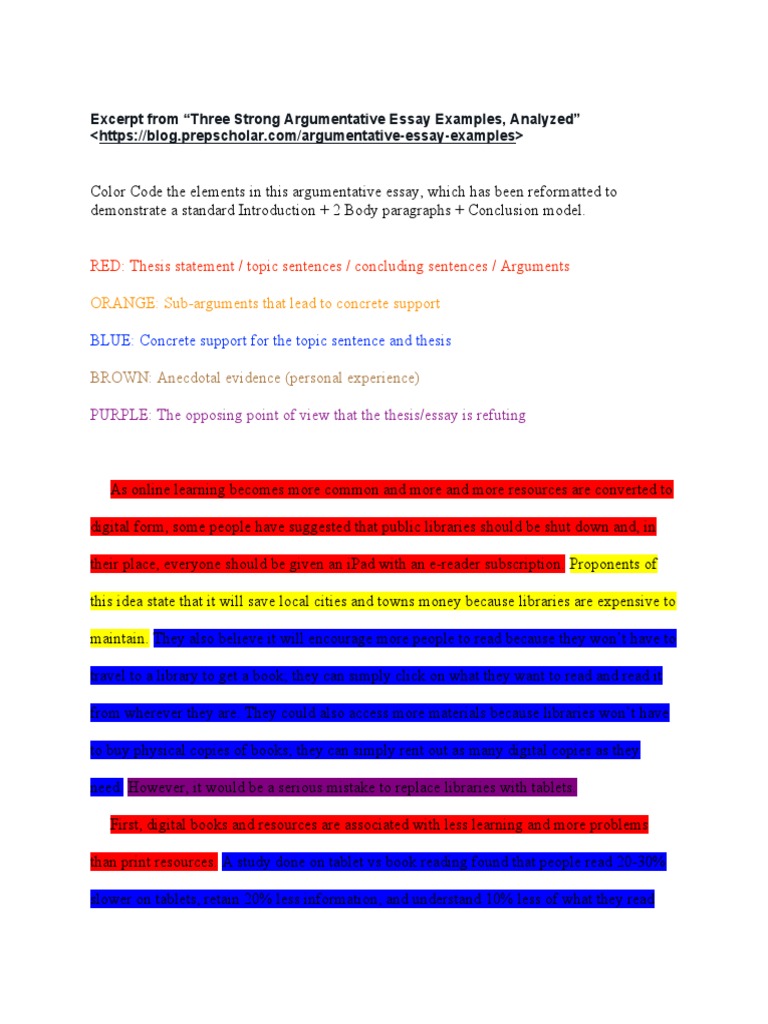 Argumentative Essay Color Code | PDF | Libraries | Books