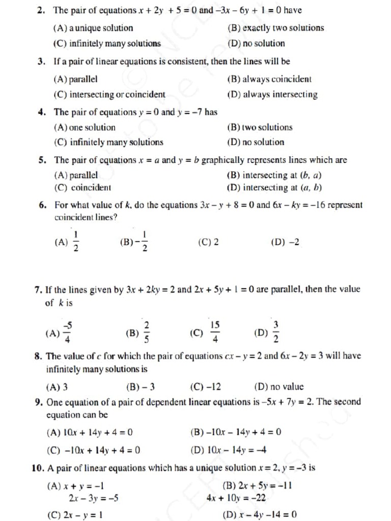 Class 10 CBSE (Linear Equation in One Variable) | PDF | Equations | Algebra