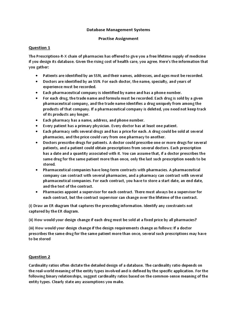 DBMS Assignment 1 | PDF | Pharmacy | Medical Prescription