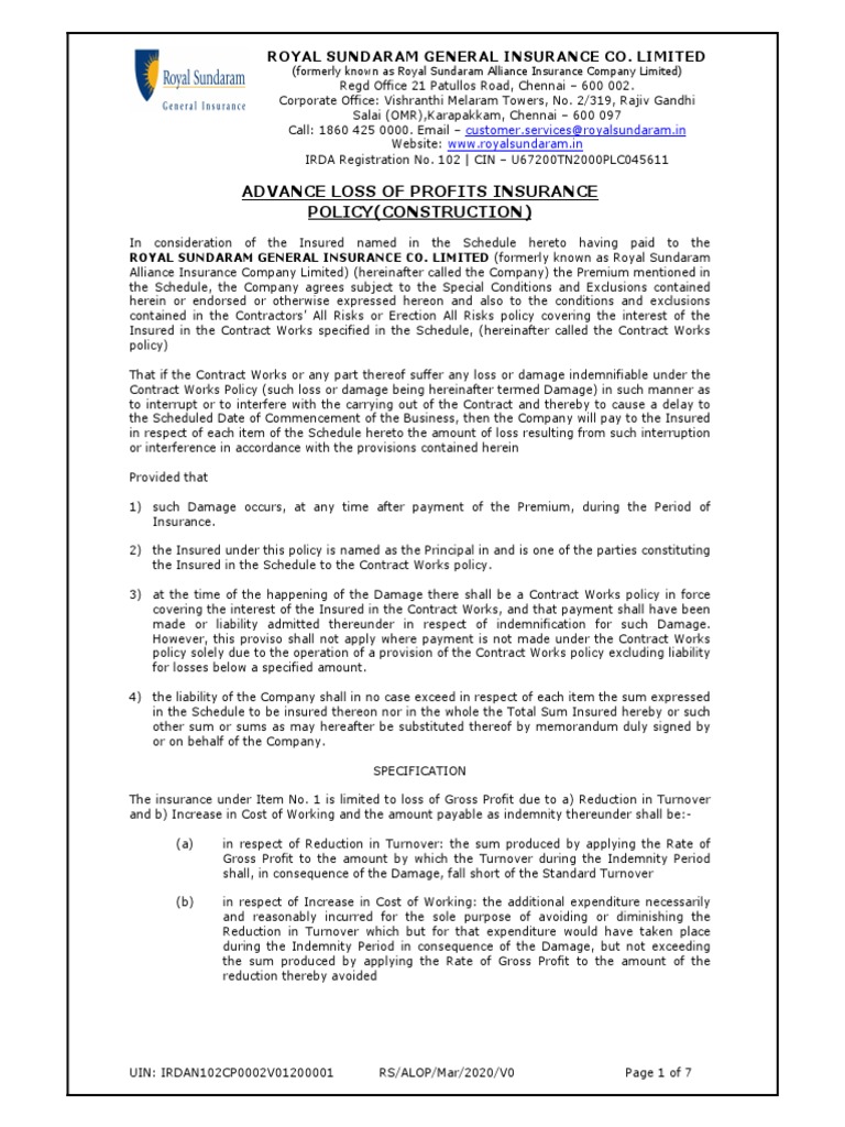 Advanced Loss of Profit | PDF | Insurance | Indemnity