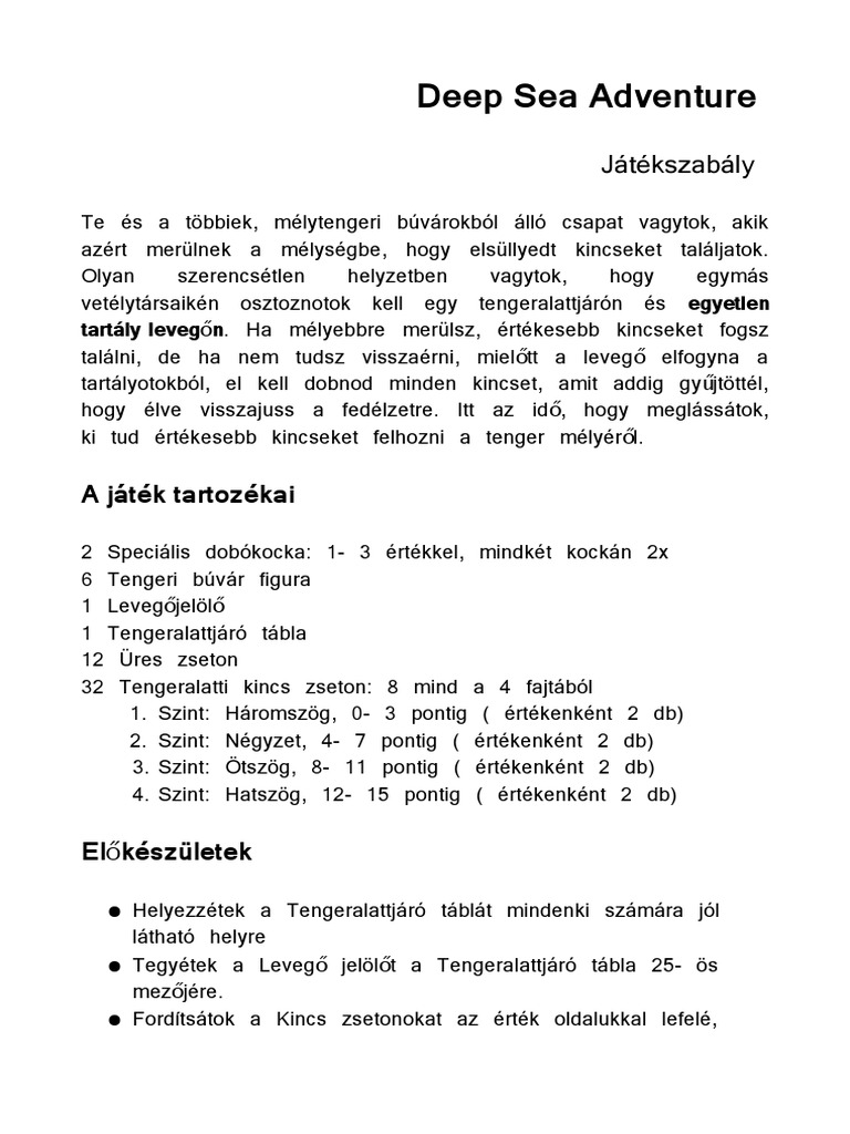 Deep Sea Adventure | PDF