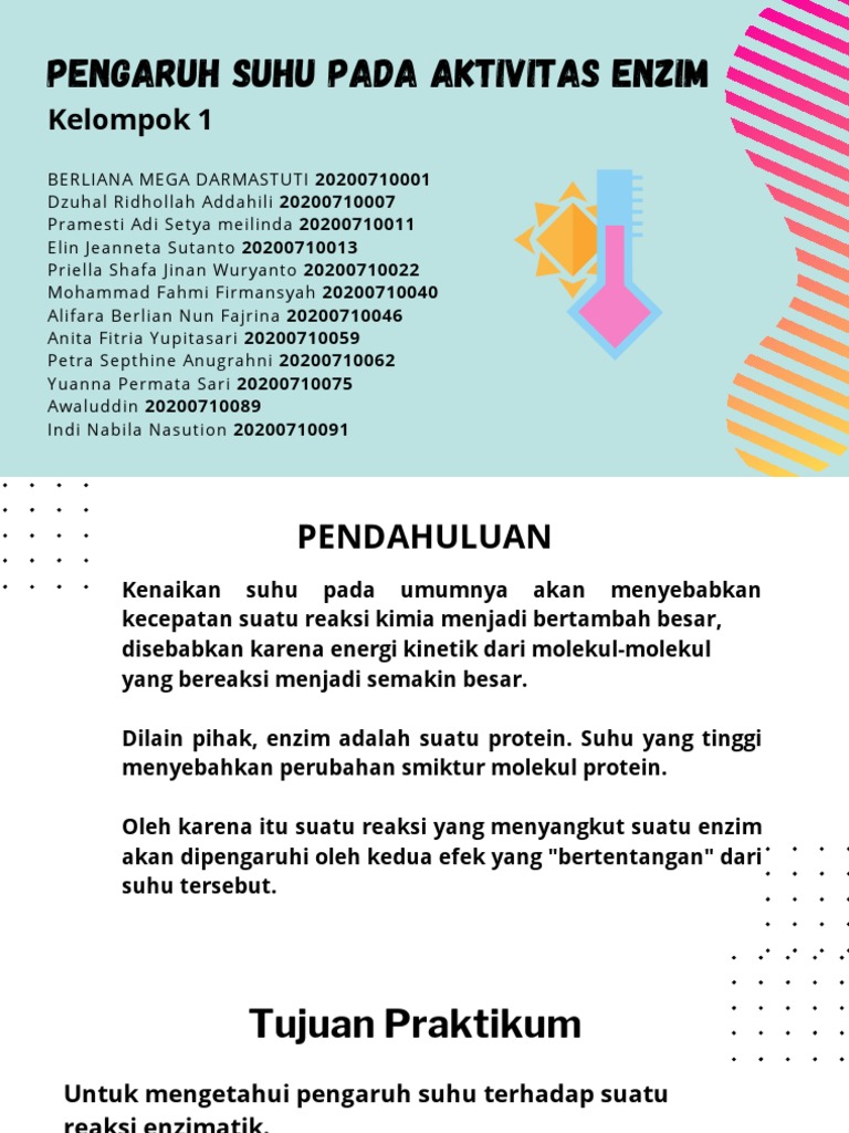 Kelompok 1 (Pengaruh Suhu Pada Aktivitas Enzim) | PDF | Kesehatan Holistik