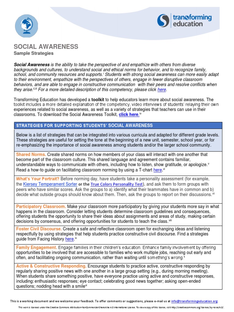 2018 Social-Awareness-Strategies Website | PDF | Classroom | Behavior Modification