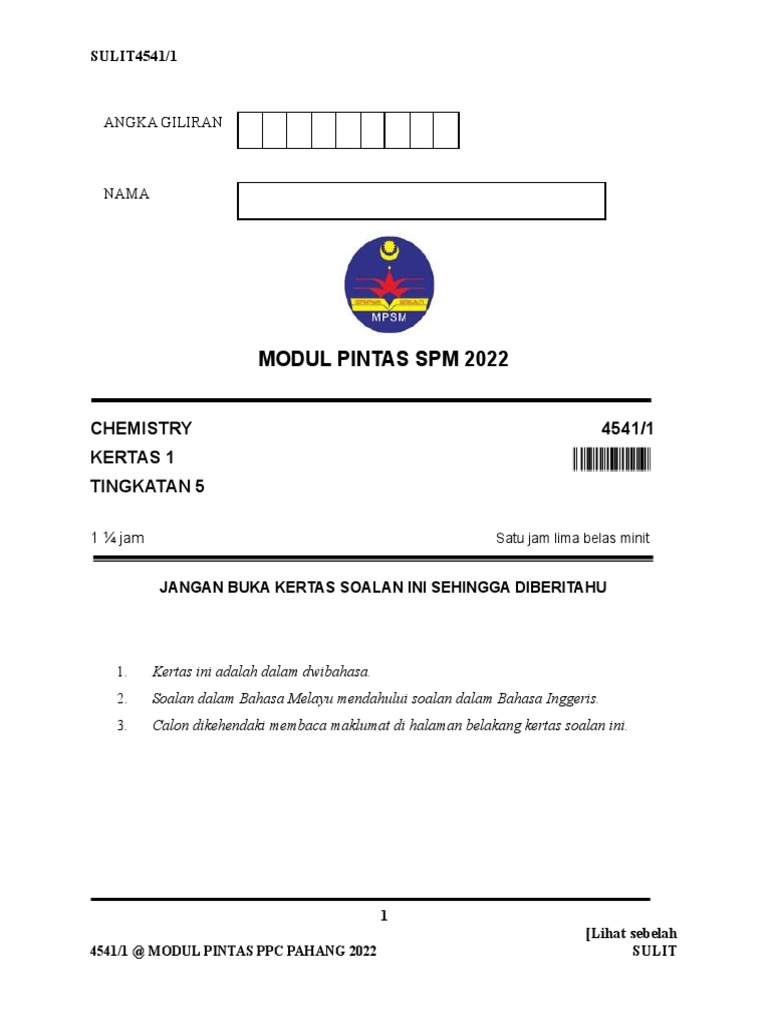 Kimia K1 Pahang 2022 | PDF