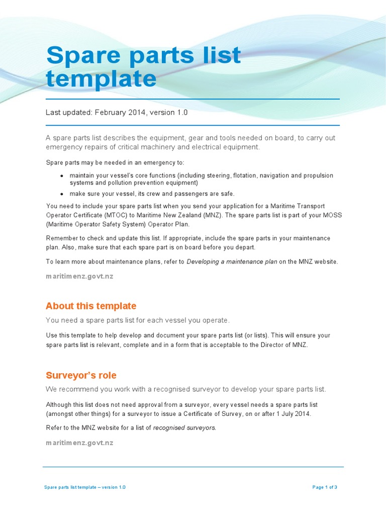 Spare-parts-list-template 2 | PDF | Shipping | Water Transport
