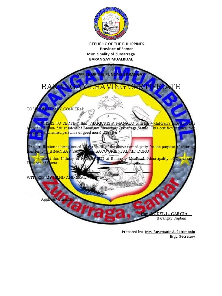 Brgy. Certification | PDF | Philippines | Government And Personhood
