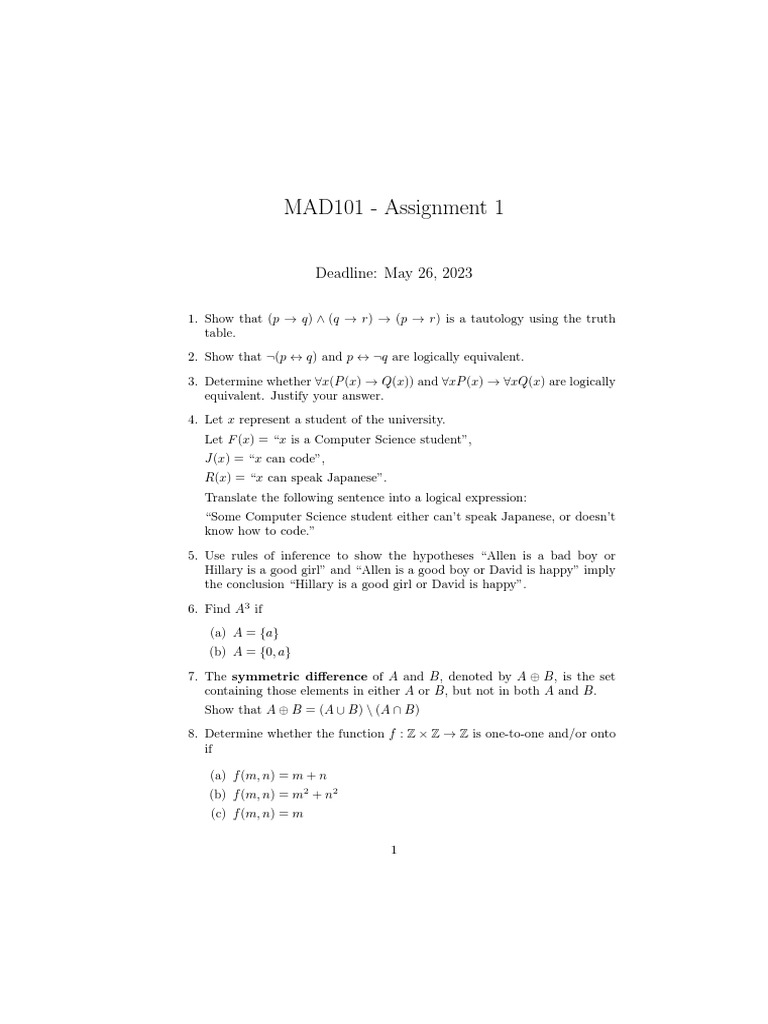 MAD101 Assignment 1 | PDF